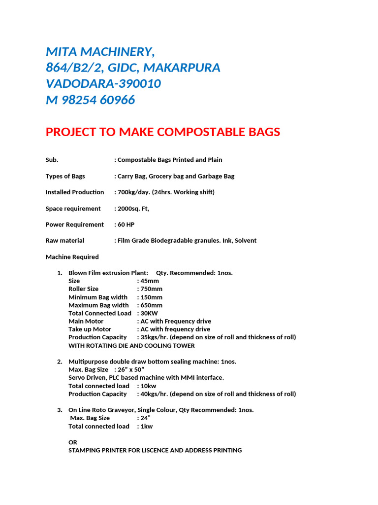 Compostable Bag Making Project | PDF