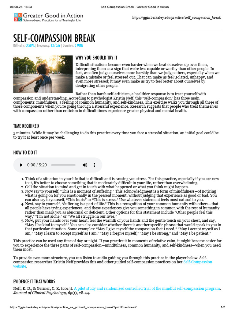 Self-Compassion Break - Greater Good in Action | PDF