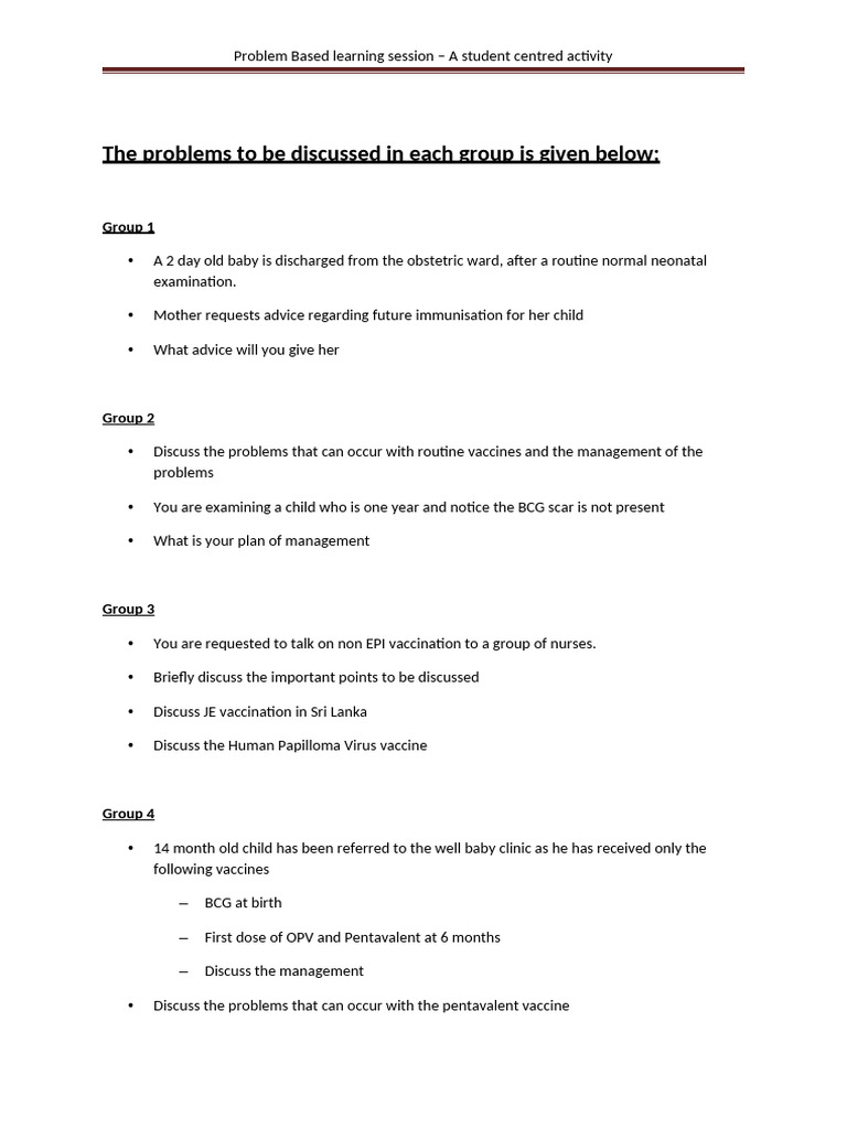 The Problems To Be Discussed in Each Group Is Given Below | PDF