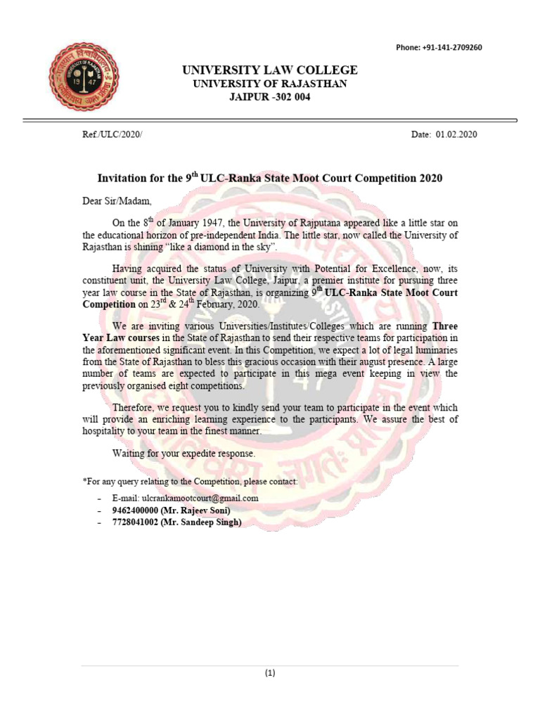 Invitaion Letter ULC 01feb20 | PDF