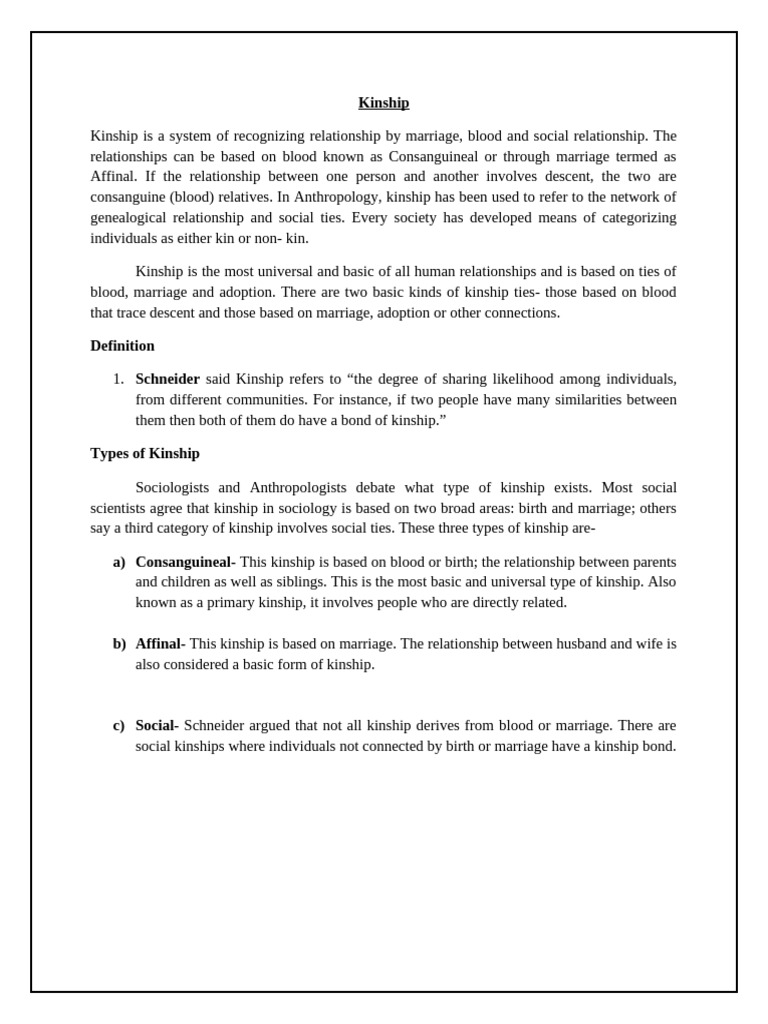 Unit 1 - Kinship | PDF