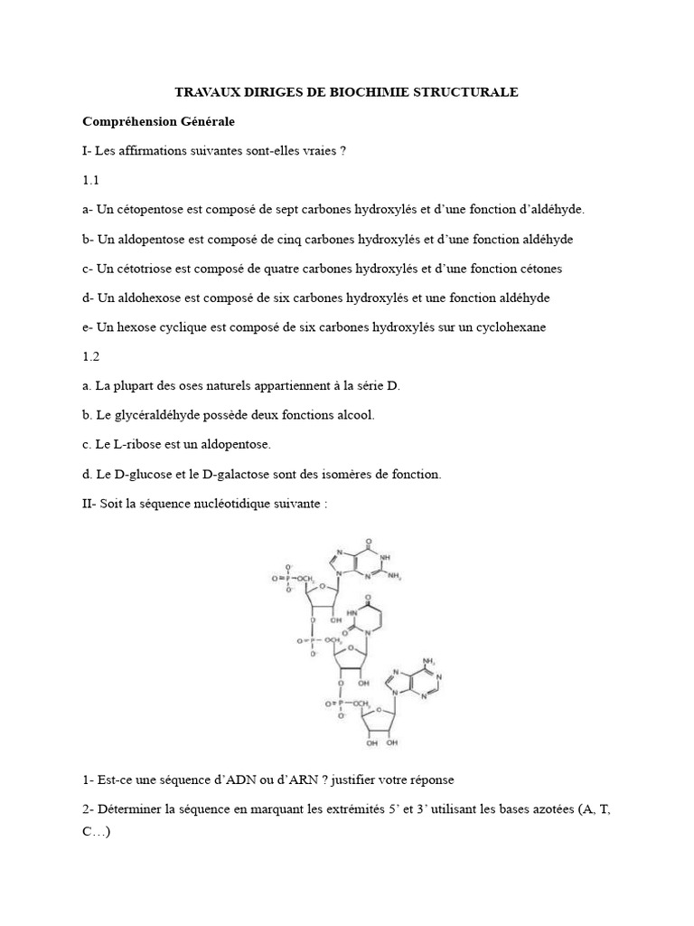 Travaux Diriges de Biochimie Structurale | PDF