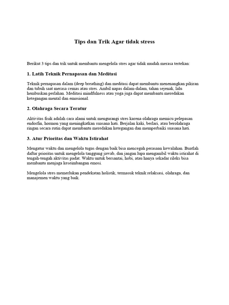 Agar Tidak Mudah Stress | PDF