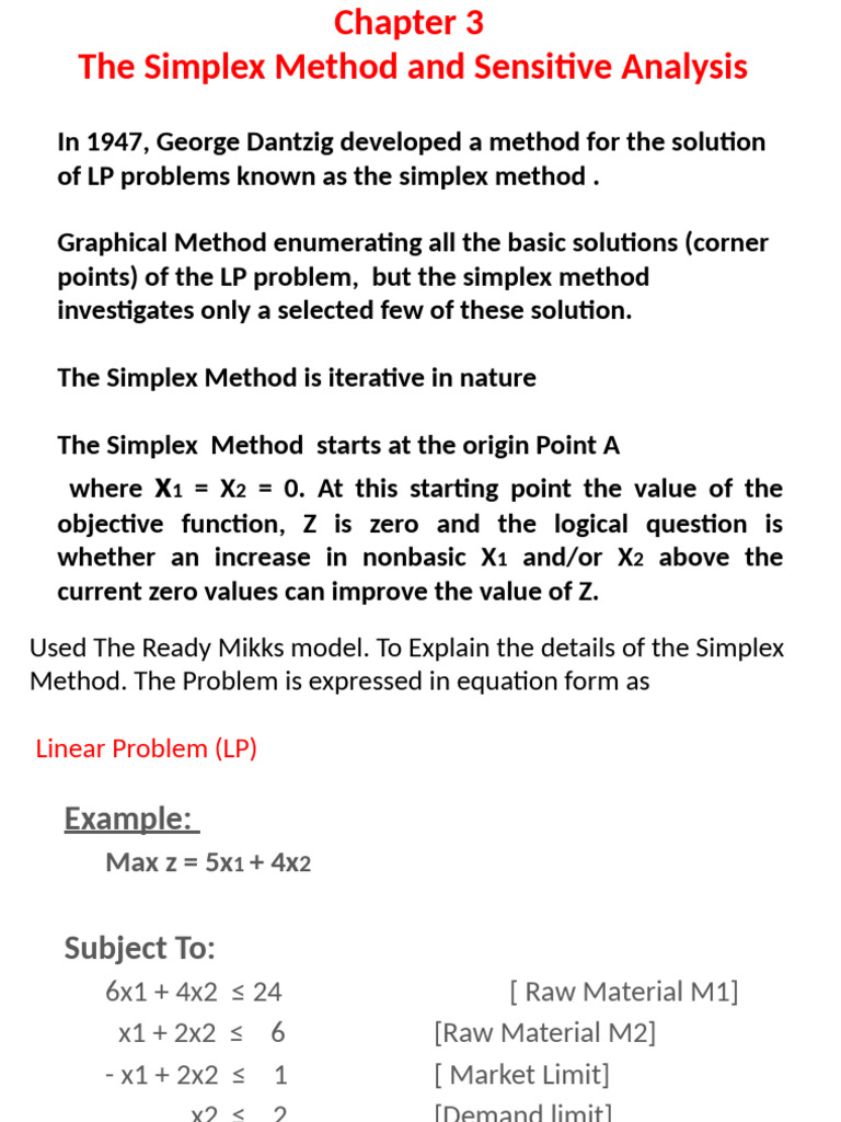 Chapter 3 The Simplex Method and Sensitive Analysis | PDF