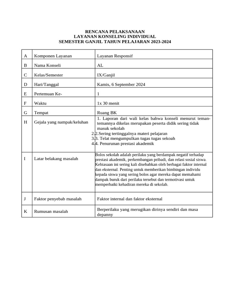 RPL KONSELING INDIVIDUAL DEVIAN FIX | PDF