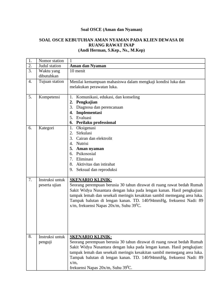 ANDI HERMAN - Aman Nyaman - Soal OSCE - Andi Herman | PDF | Science ...