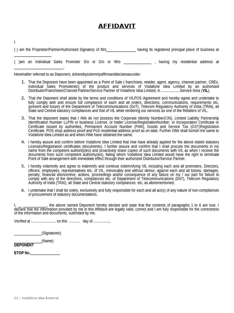 POS Affidavit Retailer | PDF