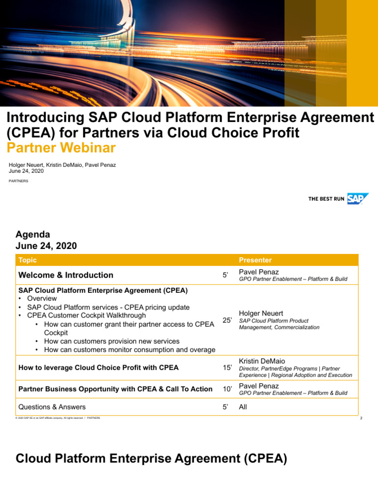 Introducing SAP Cloud Platform Enterprise Agreement | PDF