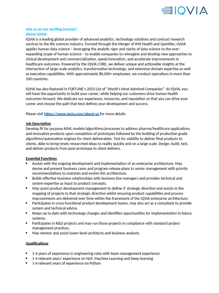 AI ML Engineer_IQVIA | PDF