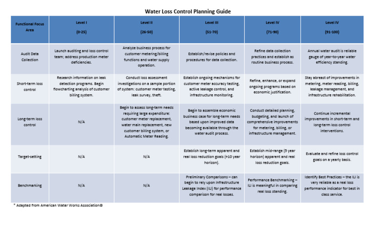 Determining Water Loss Standing - Water Loss Control Planning Guide | PDF