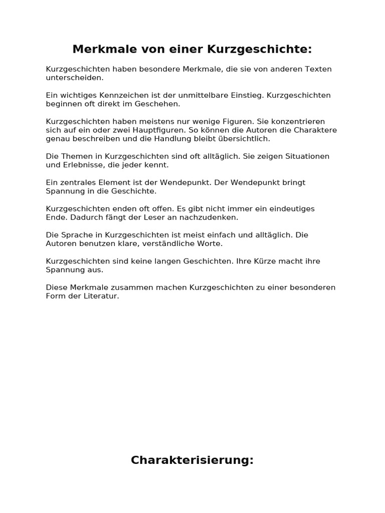 Merkmale Von Einer Kurzgeschichte | PDF