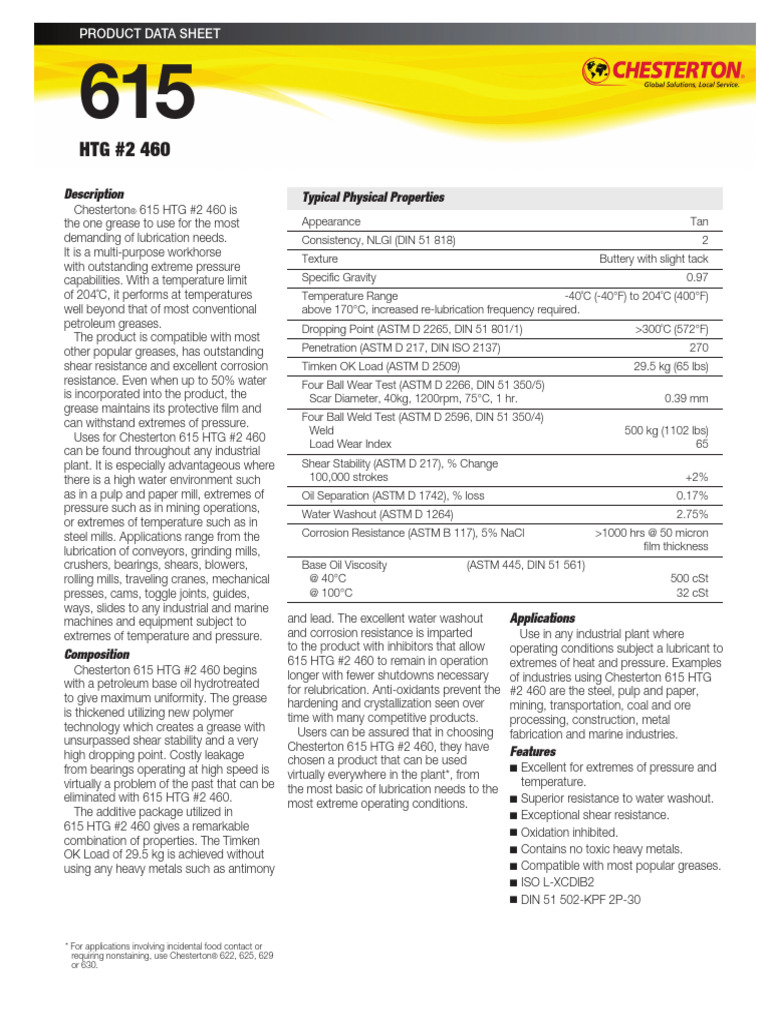 Chesterton 615 High-Temperature Greases (HTG) - 460 - EN | PDF