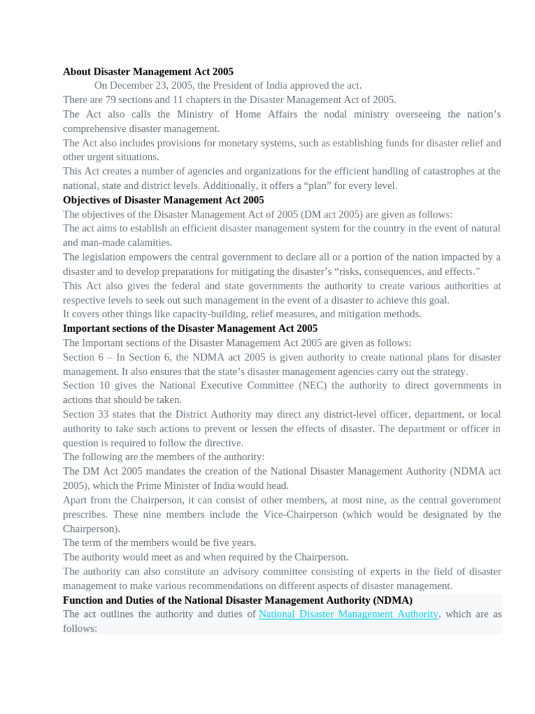 Overview of the Disaster Management Act 2005 | PDF | Social Science