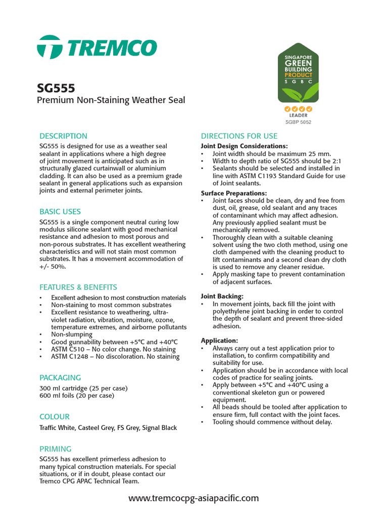 TDS - Tremco CPG APAC - SG555 | PDF