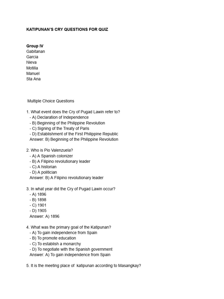 RPH Exam Reviewer: Katipunan's Cry | PDF