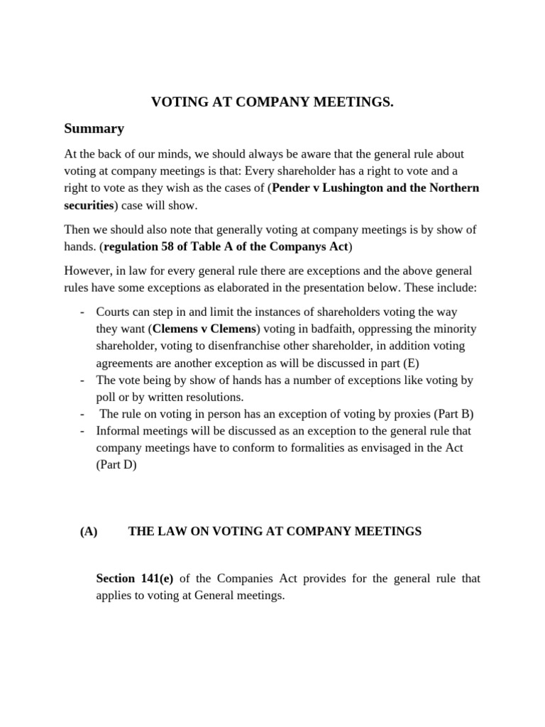 Group B Presentation (LLB4 2021) - Voting at Company Meetings | PDF