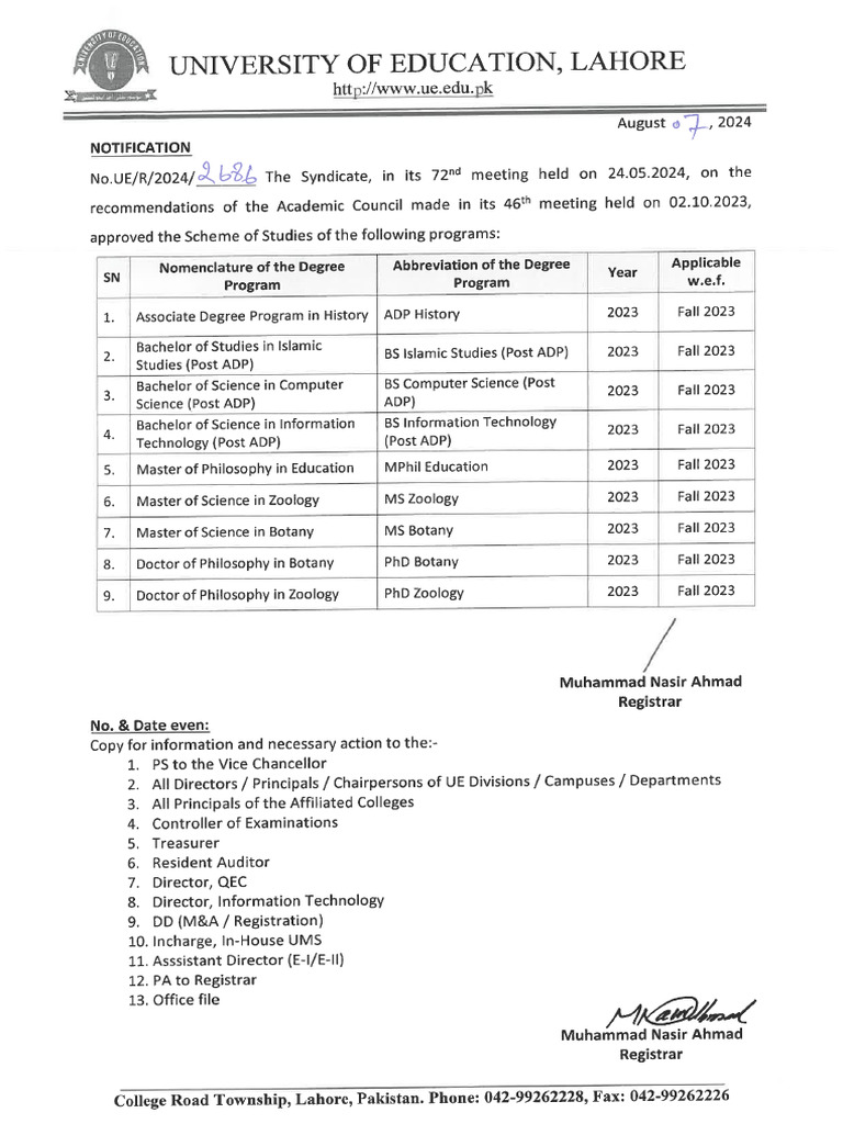 Notification BSIT Post ADP-I (Session 2024-2026) - 2023 SOS | PDF