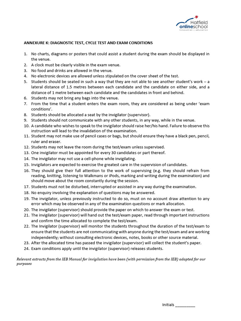 Annexure K - Test and Exam Conditions | PDF