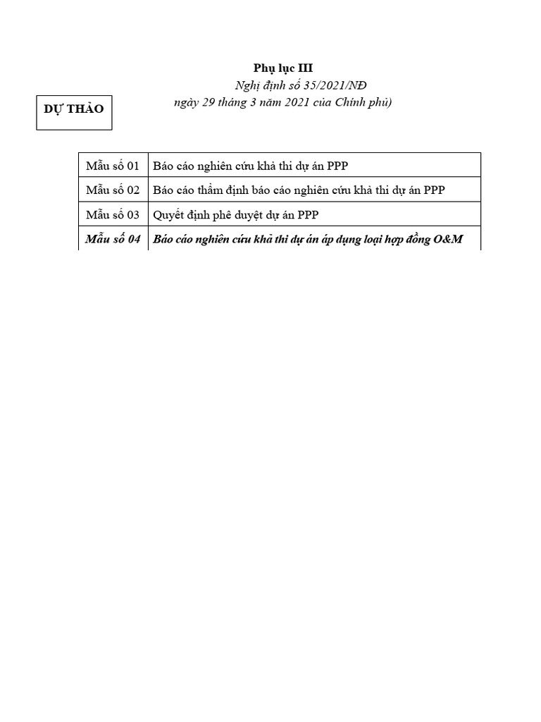 Bo Sung Mau So 04 - Phu Luc III - BC NCKT Da O&m (Kha Thi) (2) (Phat Hanh) | PDF