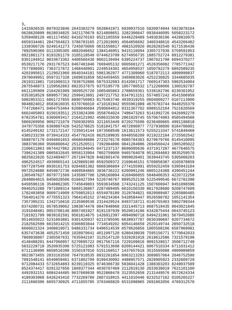 Pi Greco - Primi 10000 Numeri Dopo La Virgola | PDF