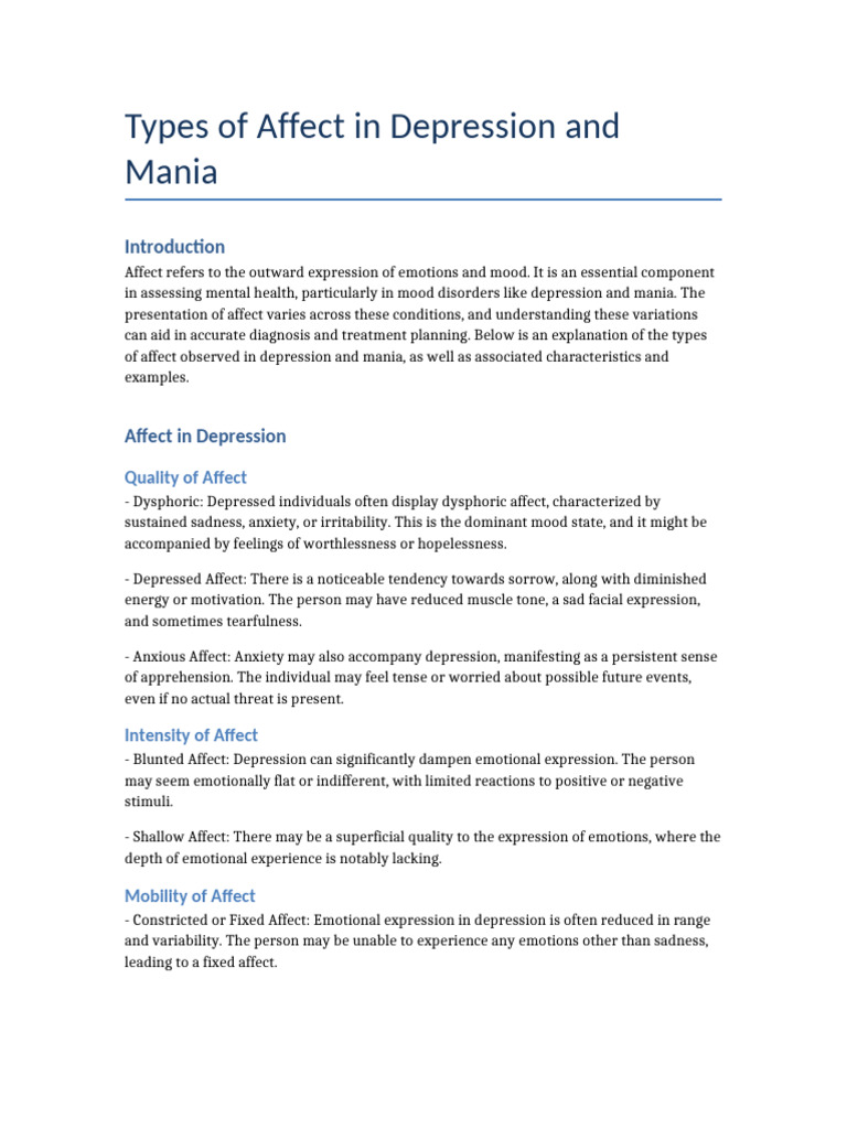 Types of Affect in Depression and Mania Combined | PDF