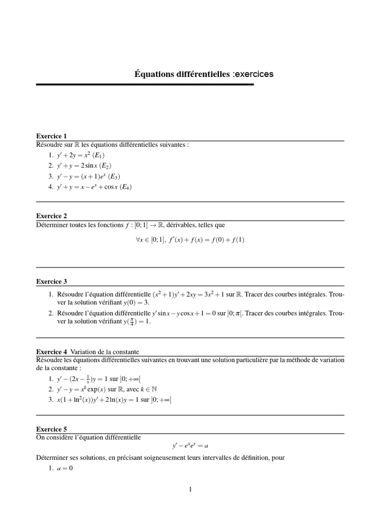 Equations Differentielles Exercices | PDF Equations Differentielles Exercices | PDF