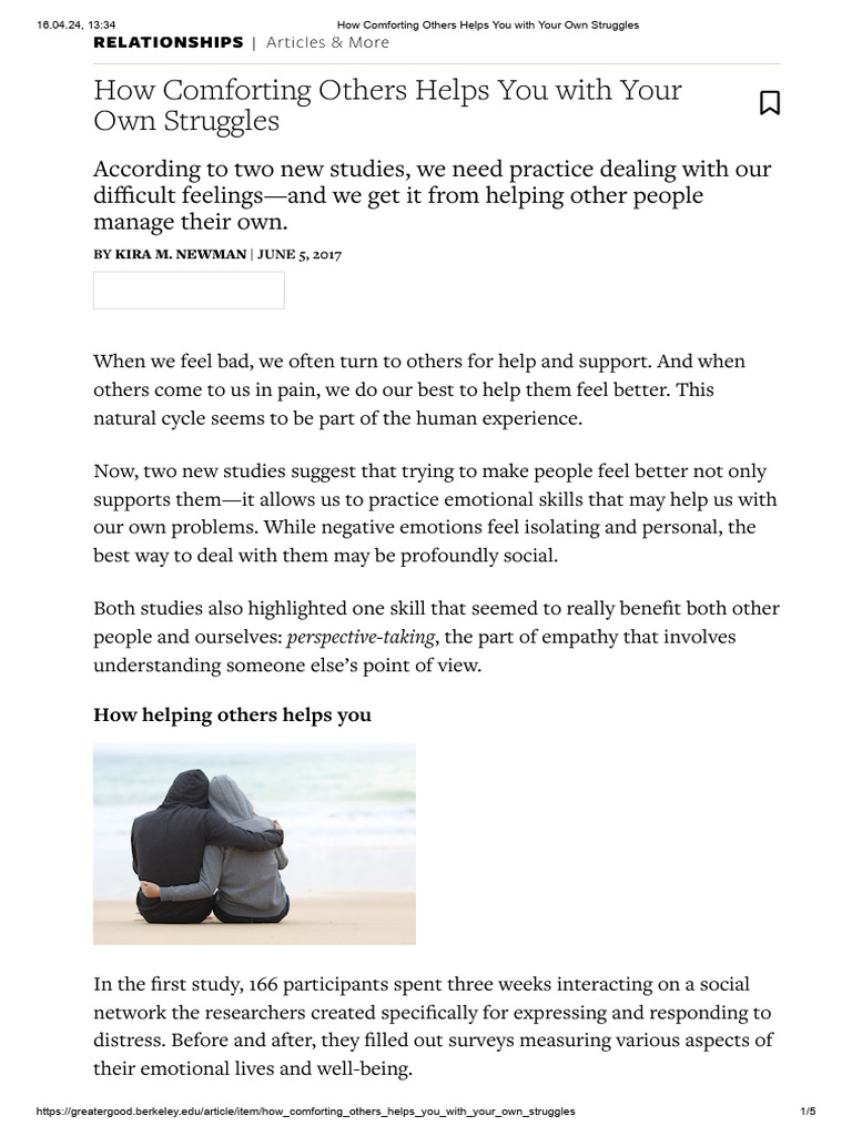 How Comforting Others Helps You With Your Own Struggles | PDF