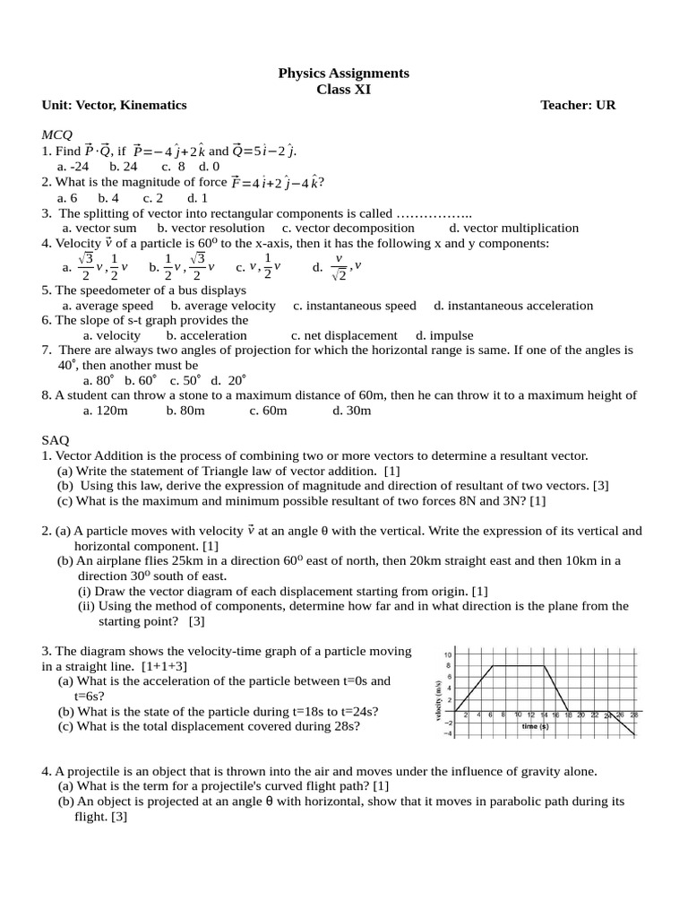 Physics Assignments XI | PDF