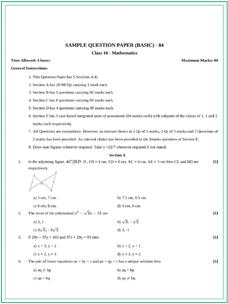 Mathematics (Basic) 2023 Set - 4 | PDF
