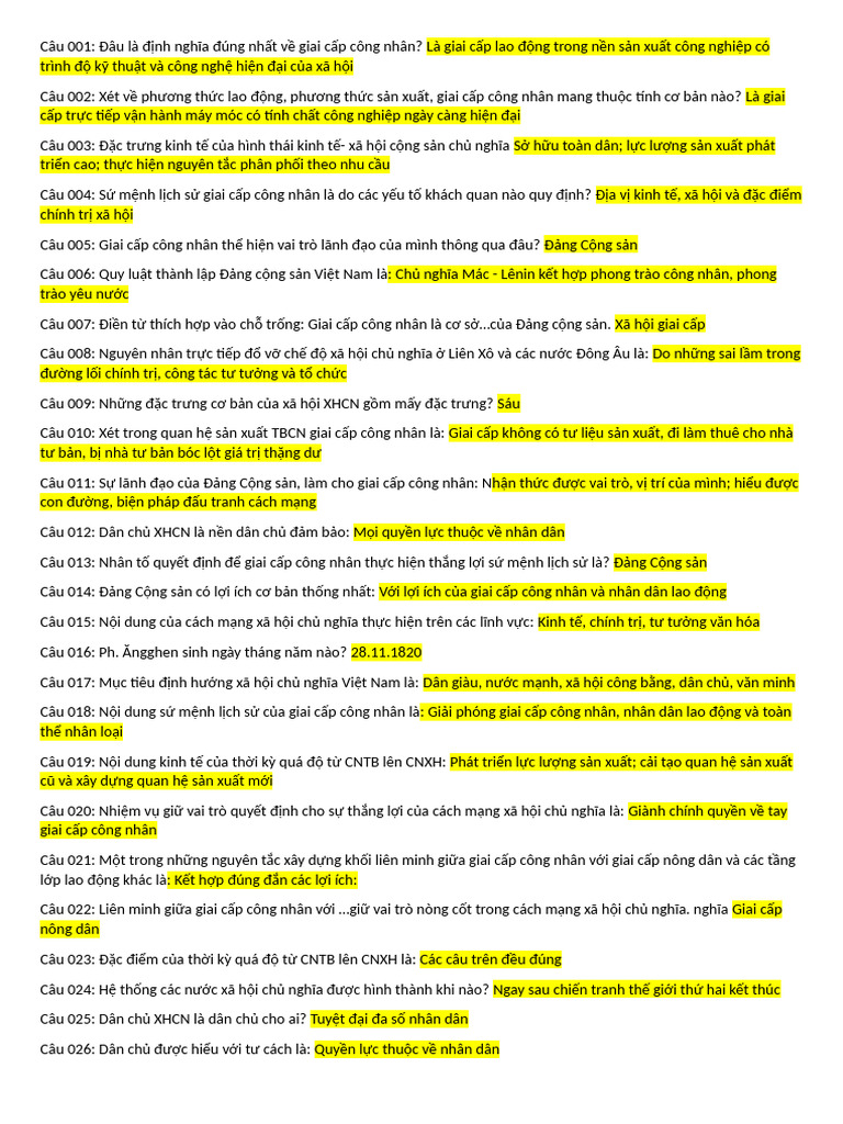 Câu hỏi CNXHKH | PDF
