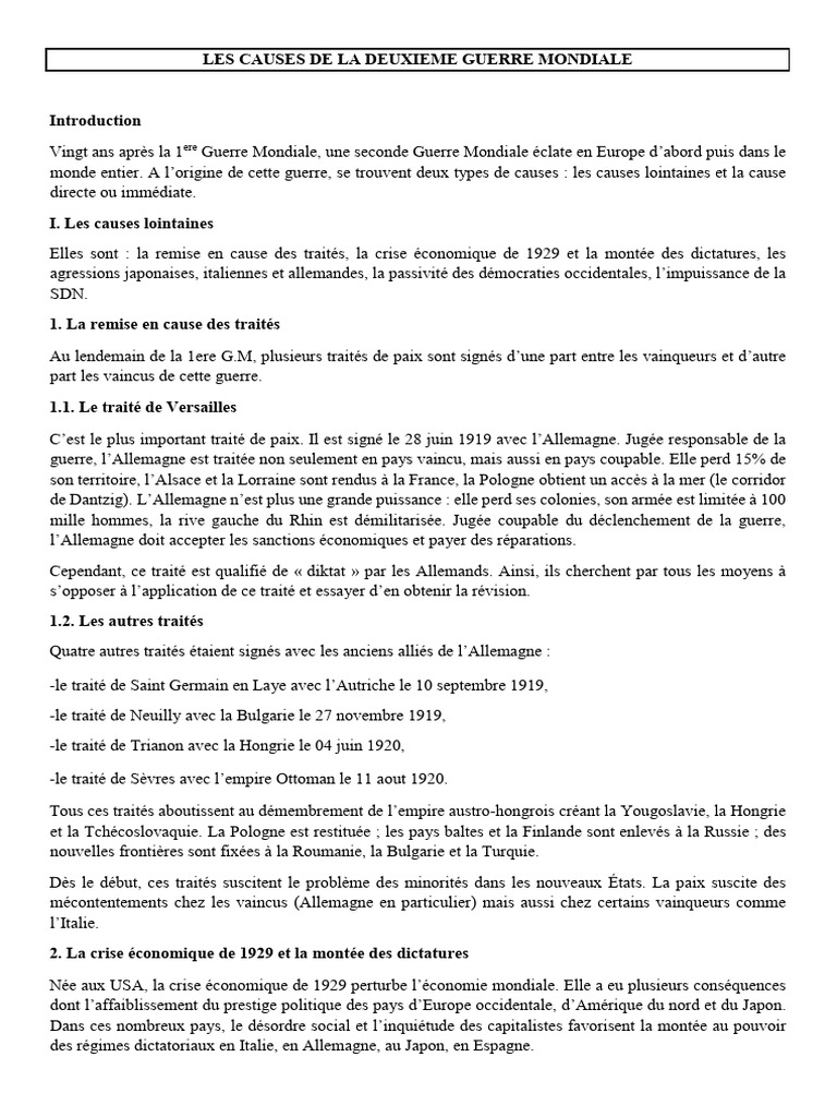 Les Causes de La Deuxieme Guerre Mondiale - 063149 | PDF