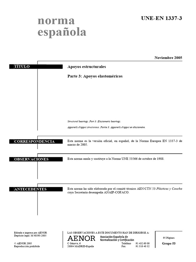 UNE - EN - 1337 - 3 - 2005 - Apoyos Elastomericos | PDF