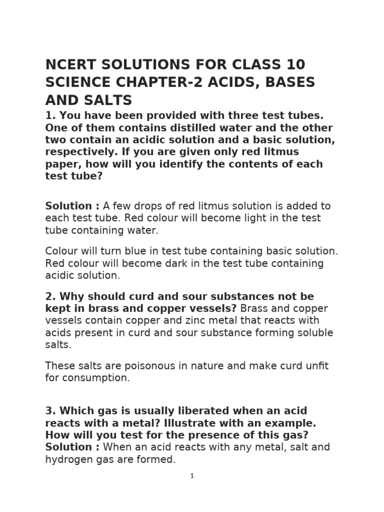 Access Answers of NCERT Exemplar For Class 10 Science Chapter 2 | PDF