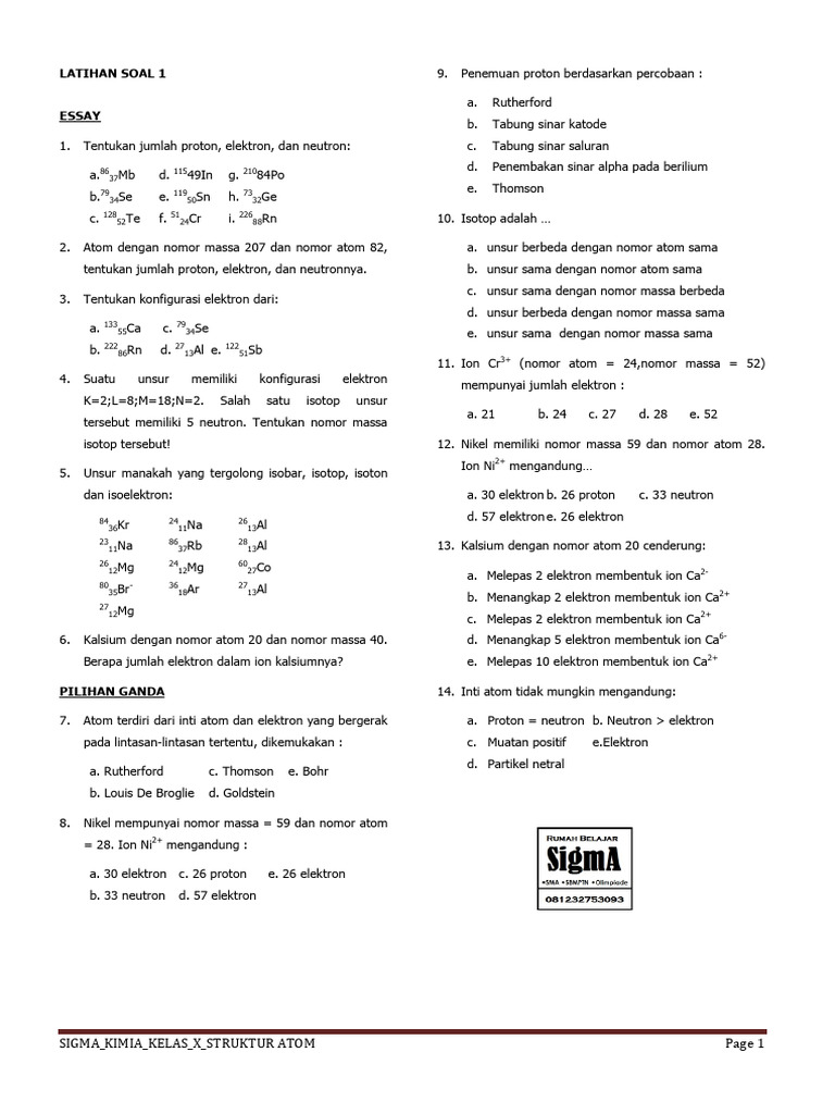 LATIHAN SOAL 1 STRUKTUR ATOM | PDF