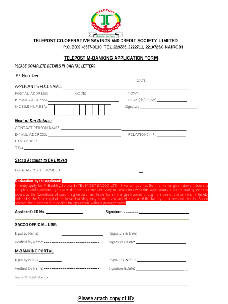 M BANKING Application Form | PDF