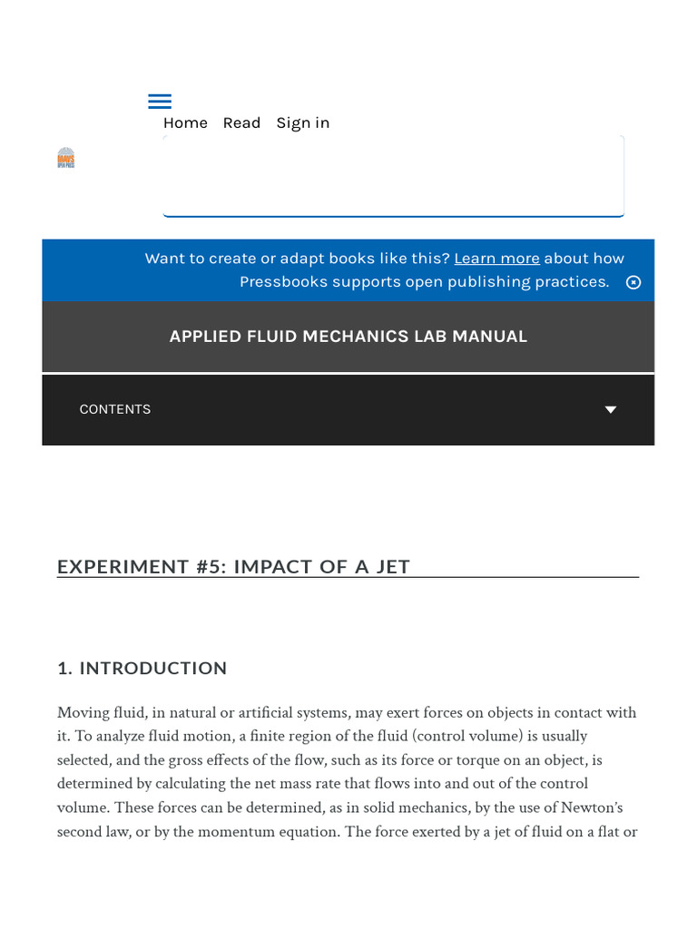 Experiment #5 - Impact of A Jet - Applied Fluid Mechanics Lab Manual 2 | PDF