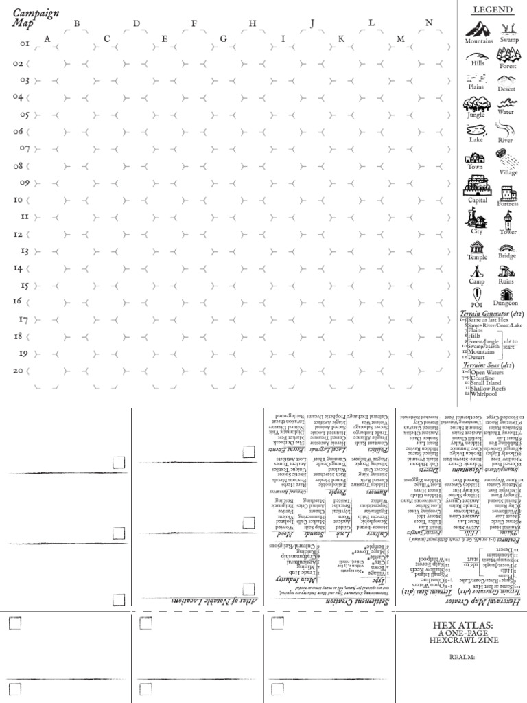 Blank Hex Map Pocketmod One Page Zine | PDF