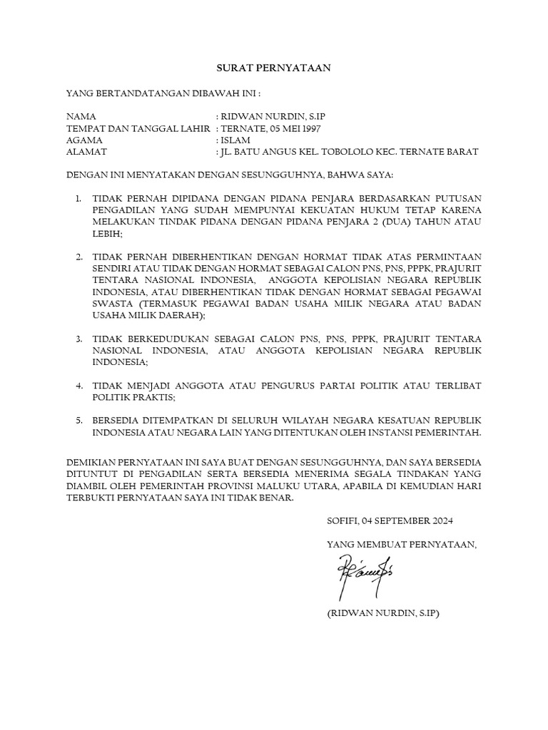 1 SURAT PERNYATAAN RIDWAN | PDF