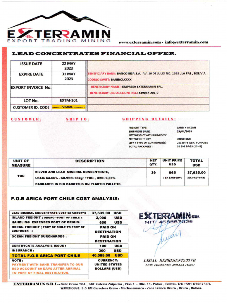 Lead Concentrate Offer Vishal | PDF