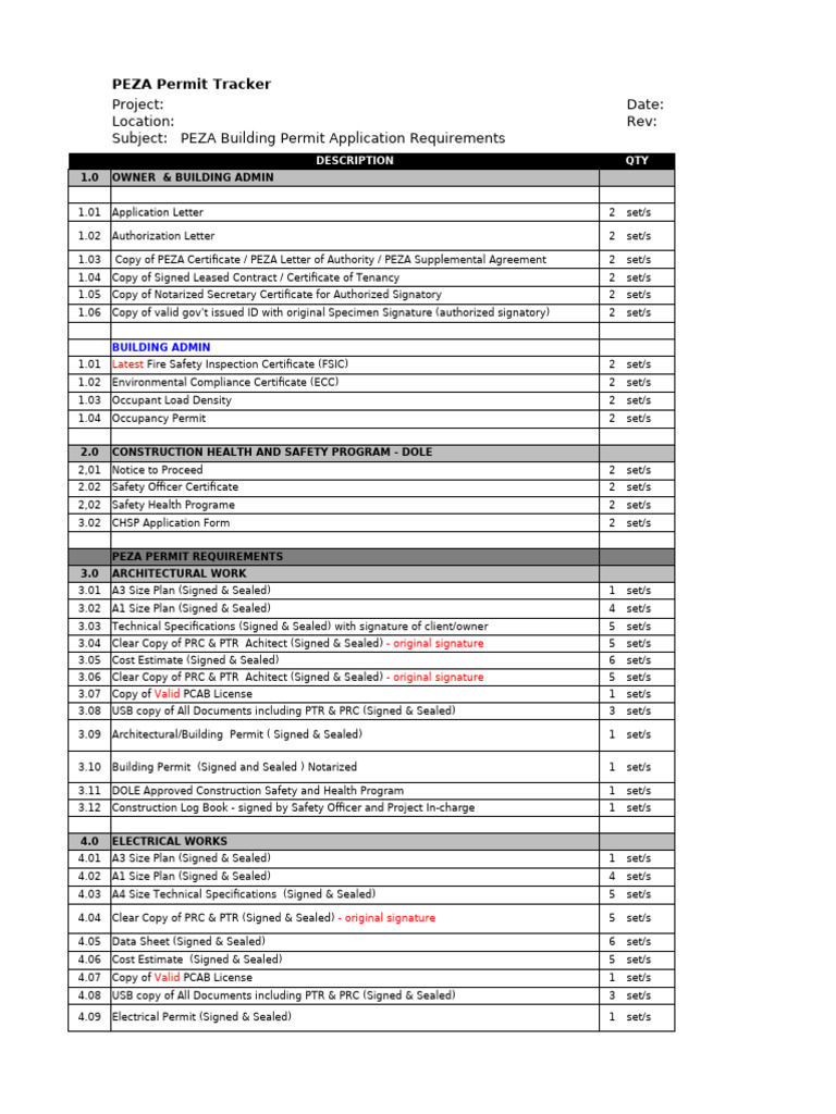 PEZA Checklist for Building Permit | PDF PEZA Checklist for Building Permit | PDF