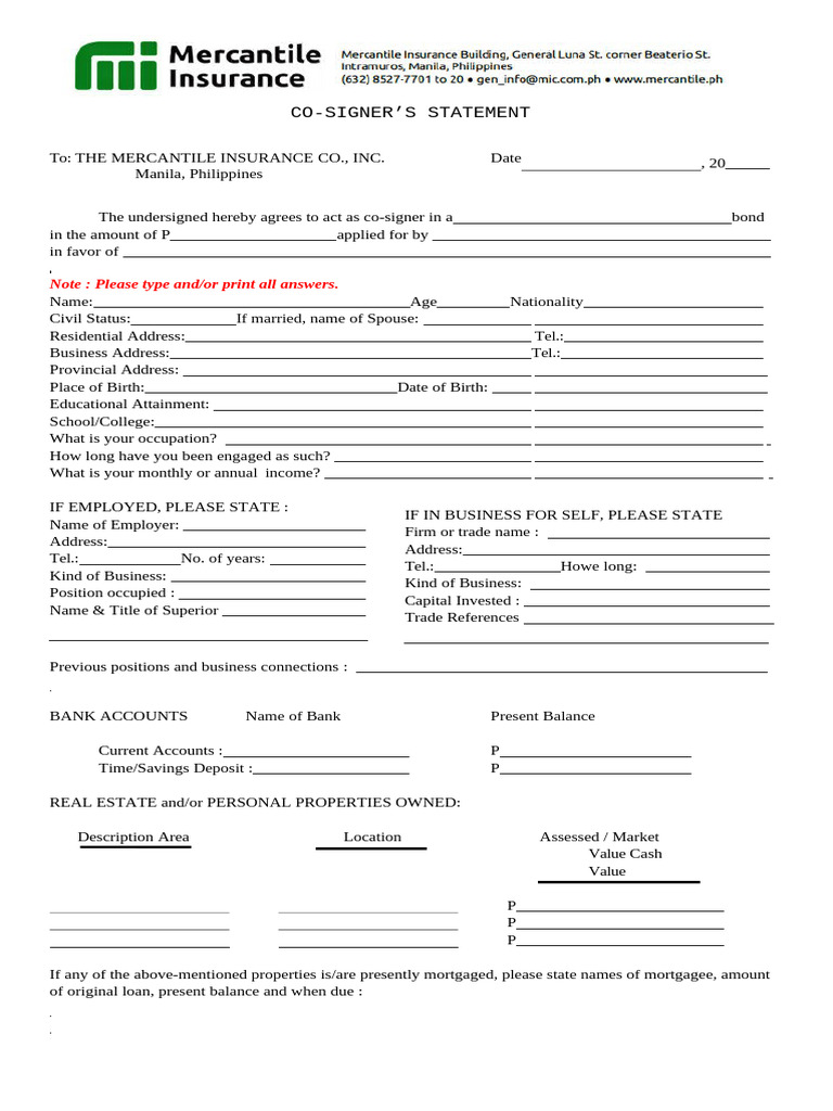 Co-Signer Form | PDF