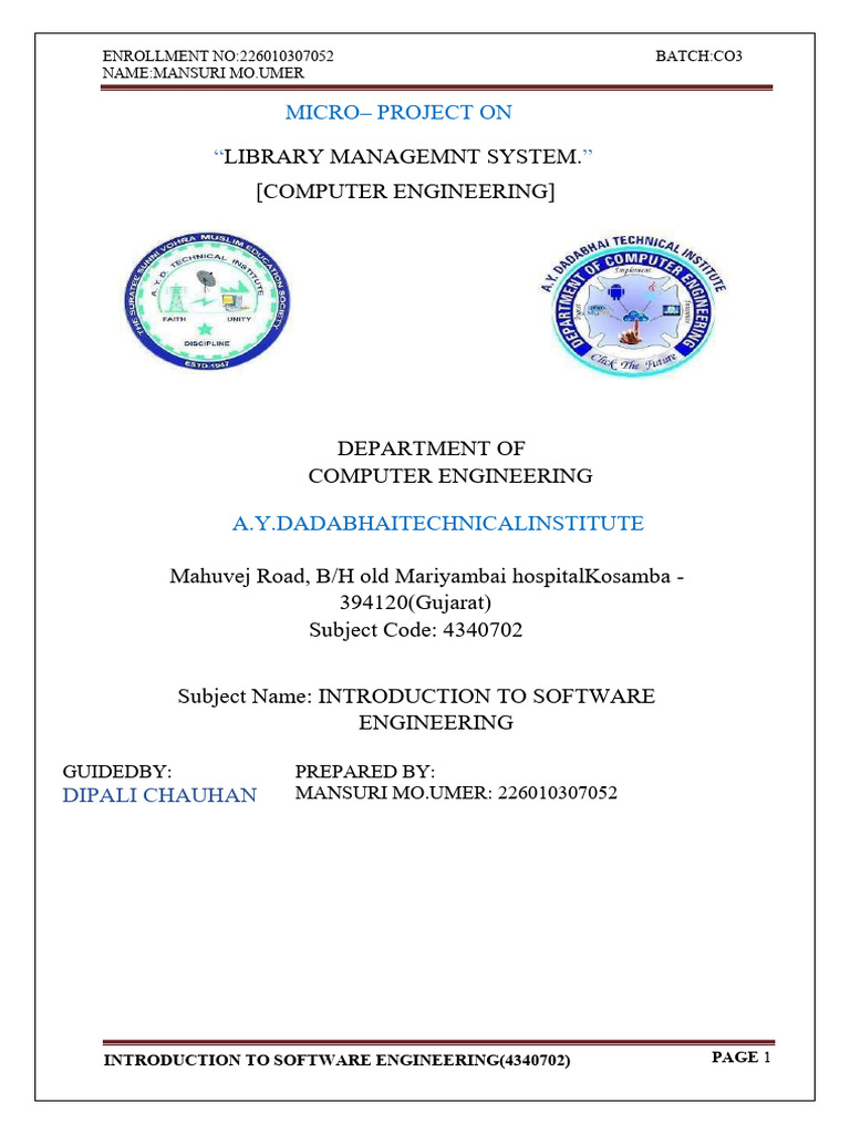 Micro Project Report for Library Management System(2) | PDF