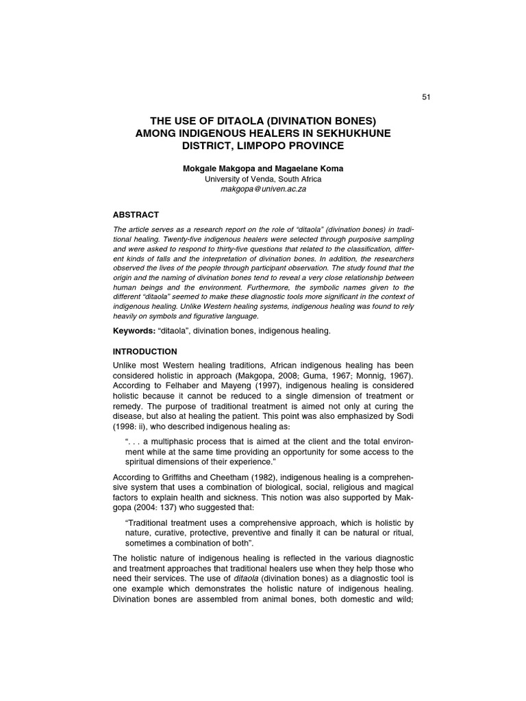 Ditaola: Divination Bones in Healing | PDF | Science & Mathematics