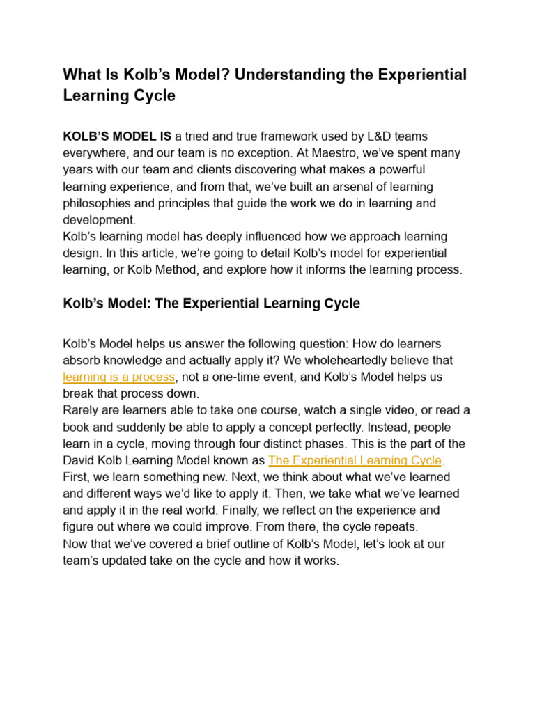 What Is Kolb's Model | PDF