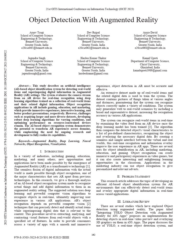 Object Detection With Augmented Reality | PDF