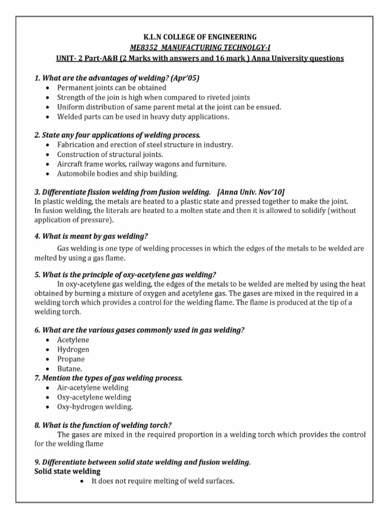 2mark Unit2 Welding | PDF