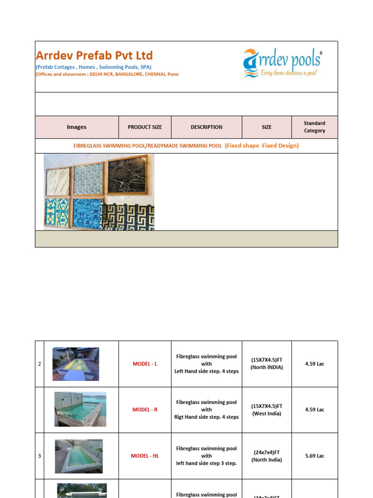 Arrdev Prefab PVT LTD: India's Biggest Swimming Pool Manufacturer, Supplier and Exporter | PDF