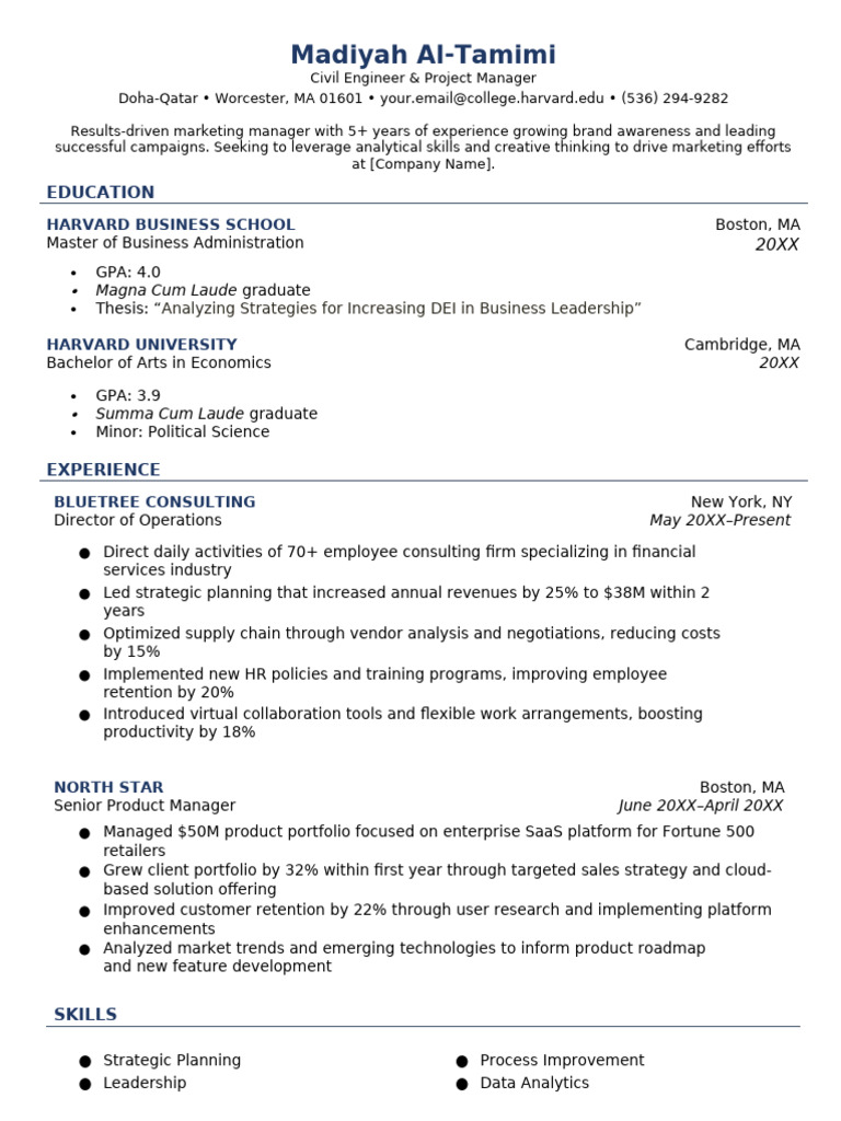 Harvard Resume Template | PDF