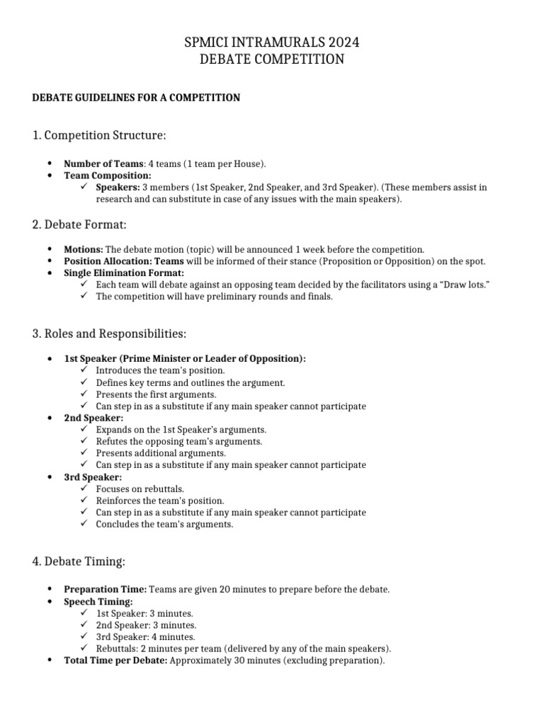 SPMICI 2024 Debate Competition Guidelines | PDF | Career & Growth