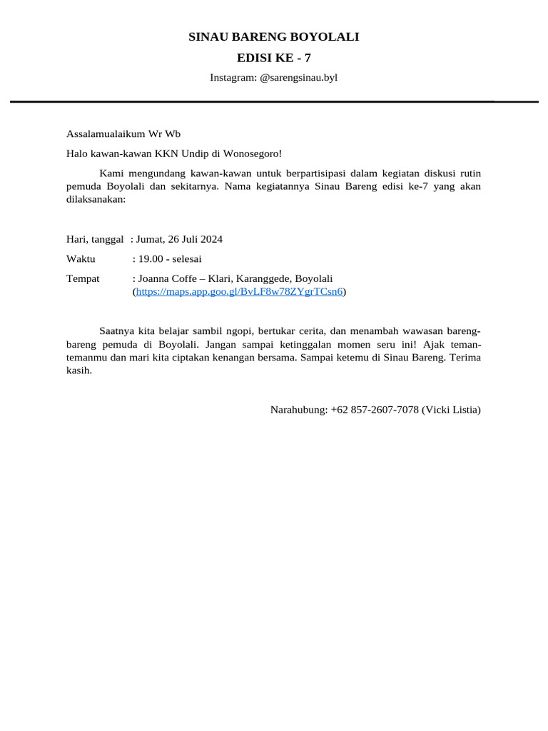 Undangan Sinau Bareng 07 - KKN WNS | PDF